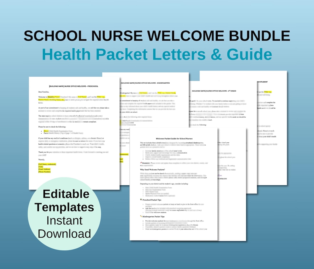 School Nurse Welcome Packet Templates & Guide: Editable Health Forms ...