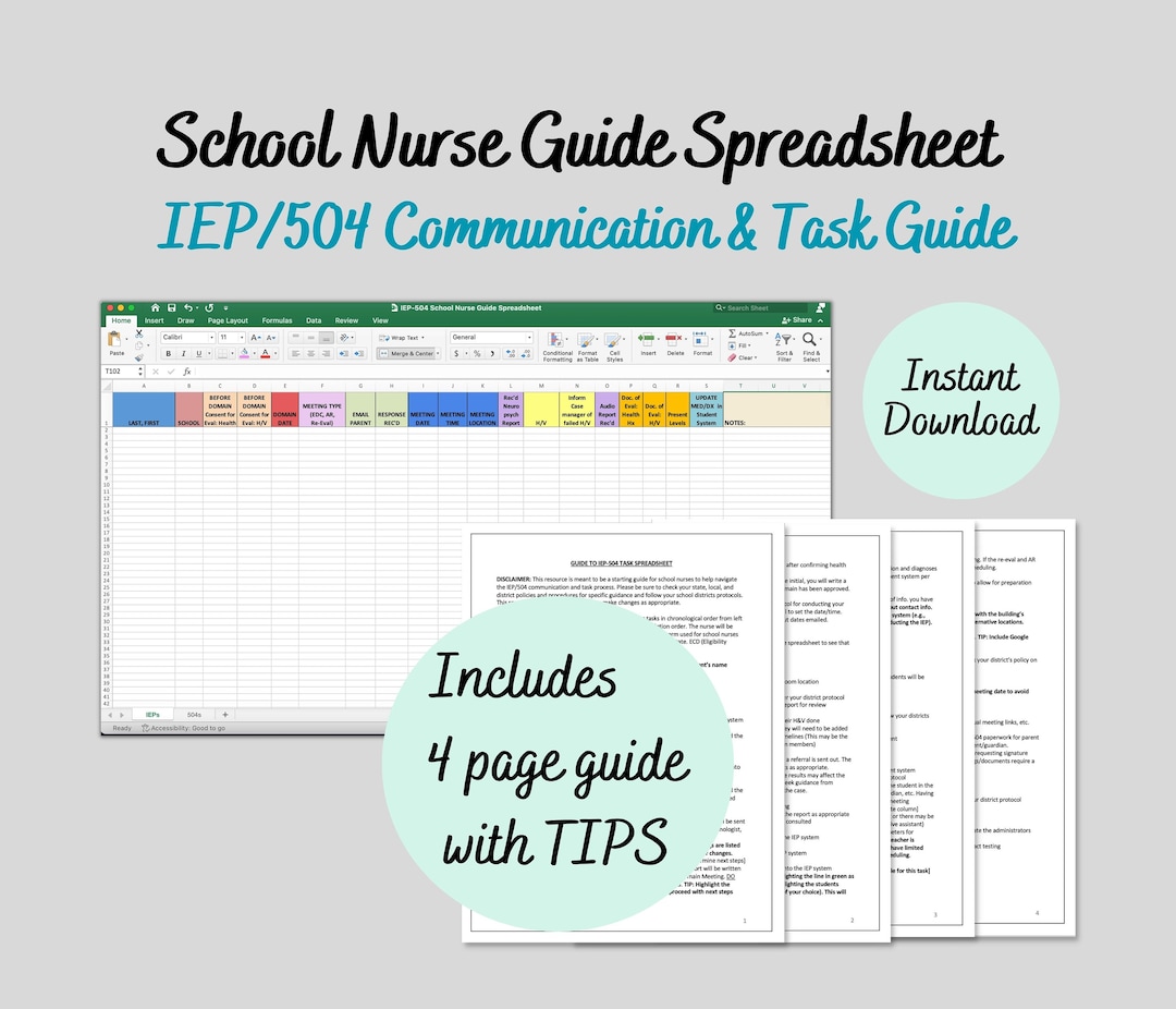 School Nurse Guide Spreadsheet, School Nurse Planner, School Nurse to ...
