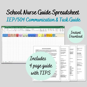 School Nurse Guide Spreadsheet, School Nurse Planner, School Nurse to ...