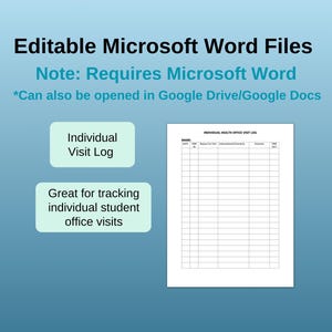 School Nurse Office Visit Log Template Bundle (PDF & Word) - Etsy