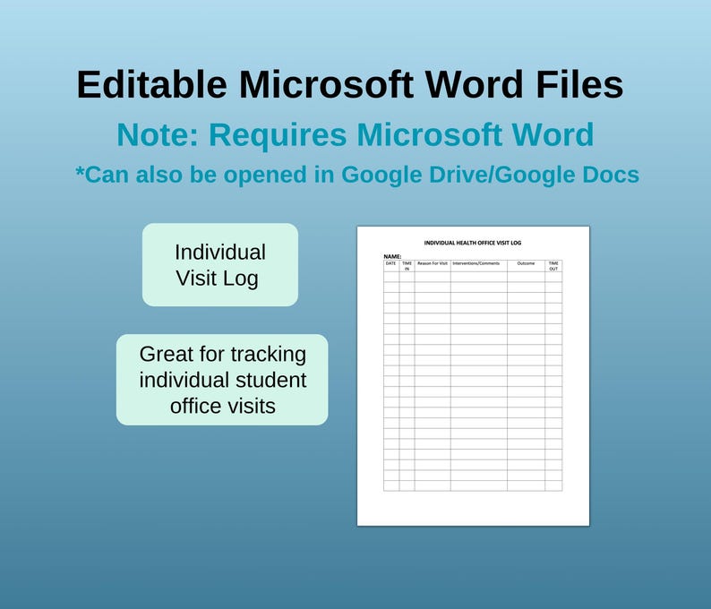 School Nurse Office Visit Log Template Bundle (PDF & Word) - Etsy
