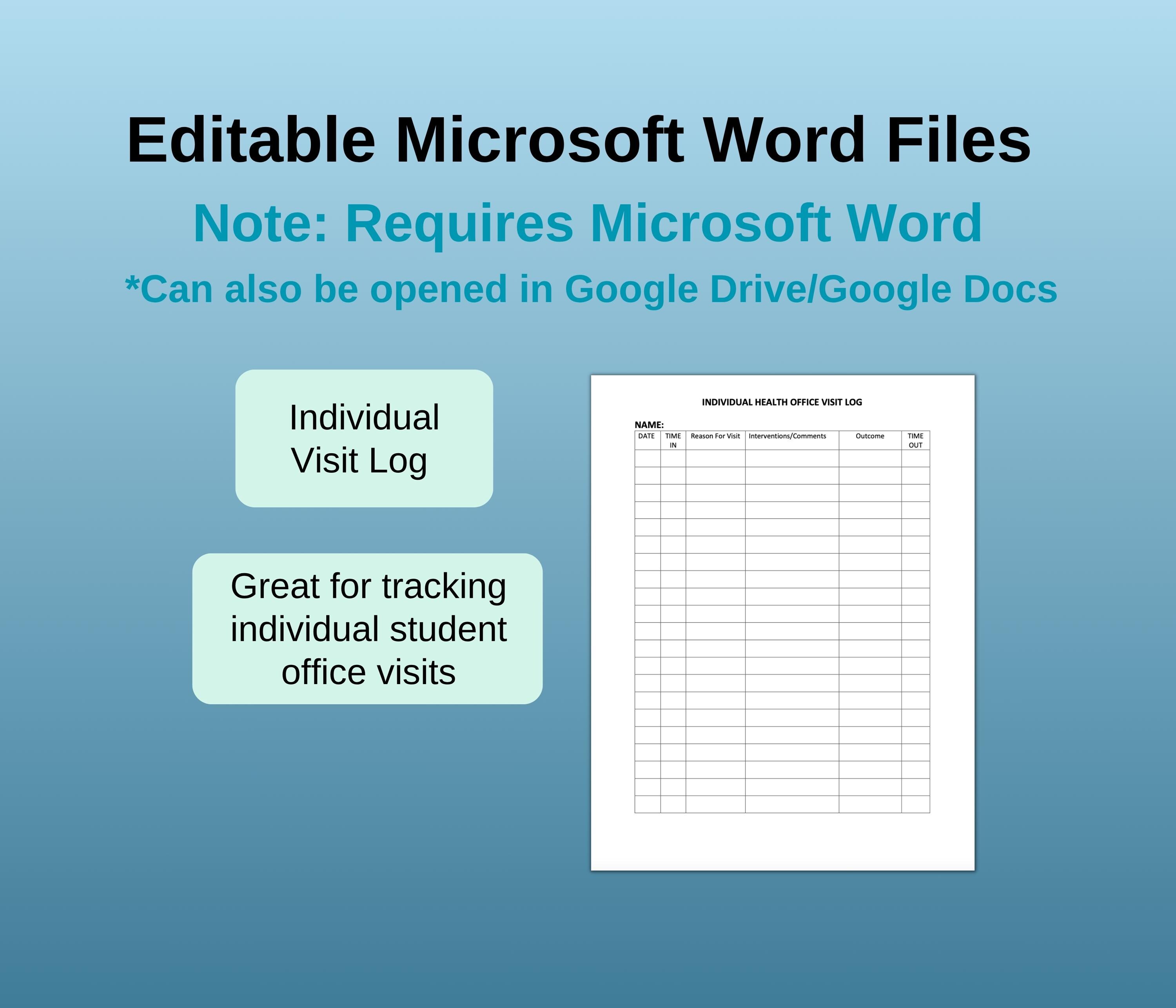 School Nurse Office Visit Log Template Bundle (PDF & Word) - Etsy