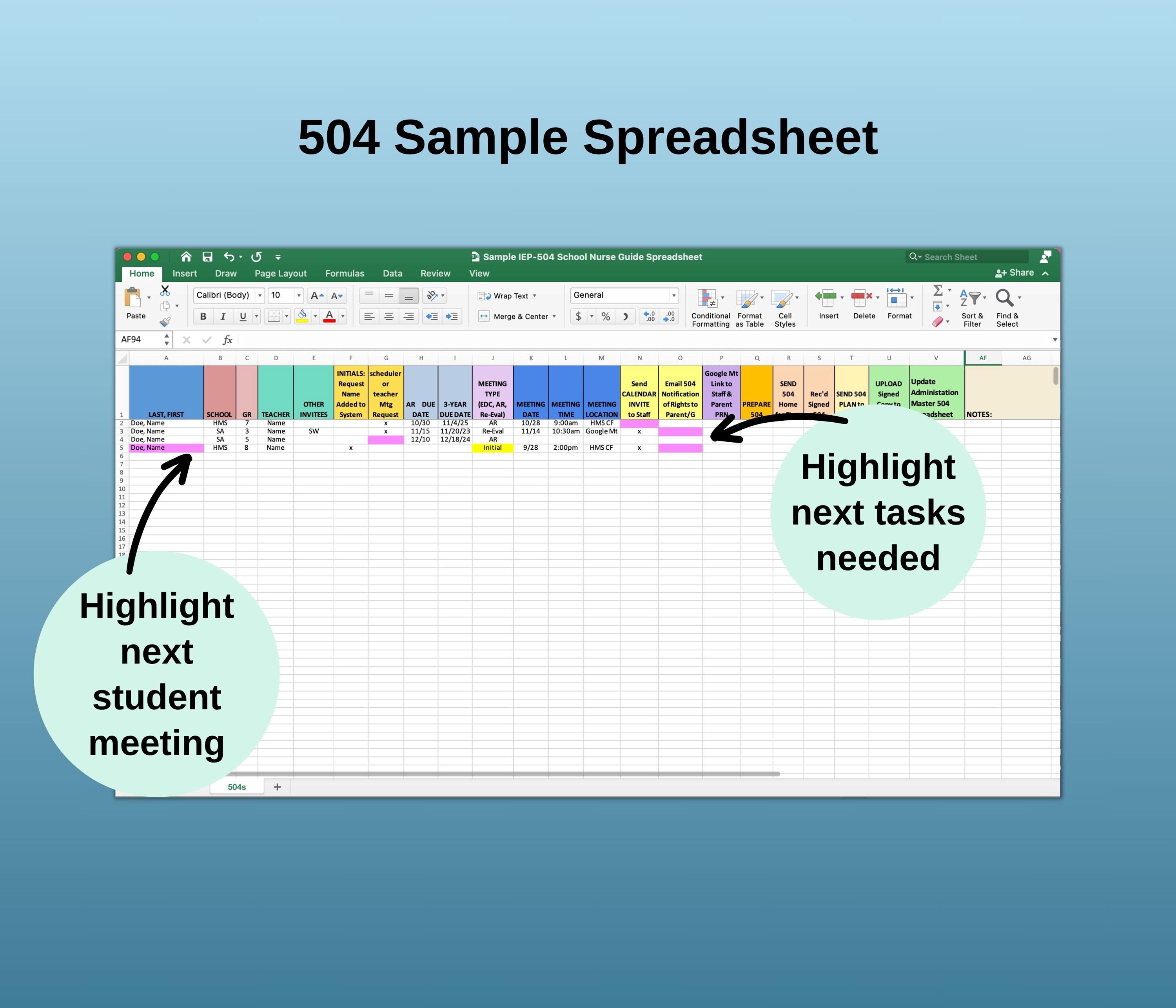 School Nurse Planner: IEP & 504 Tracking Spreadsheet (editable, Digital ...
