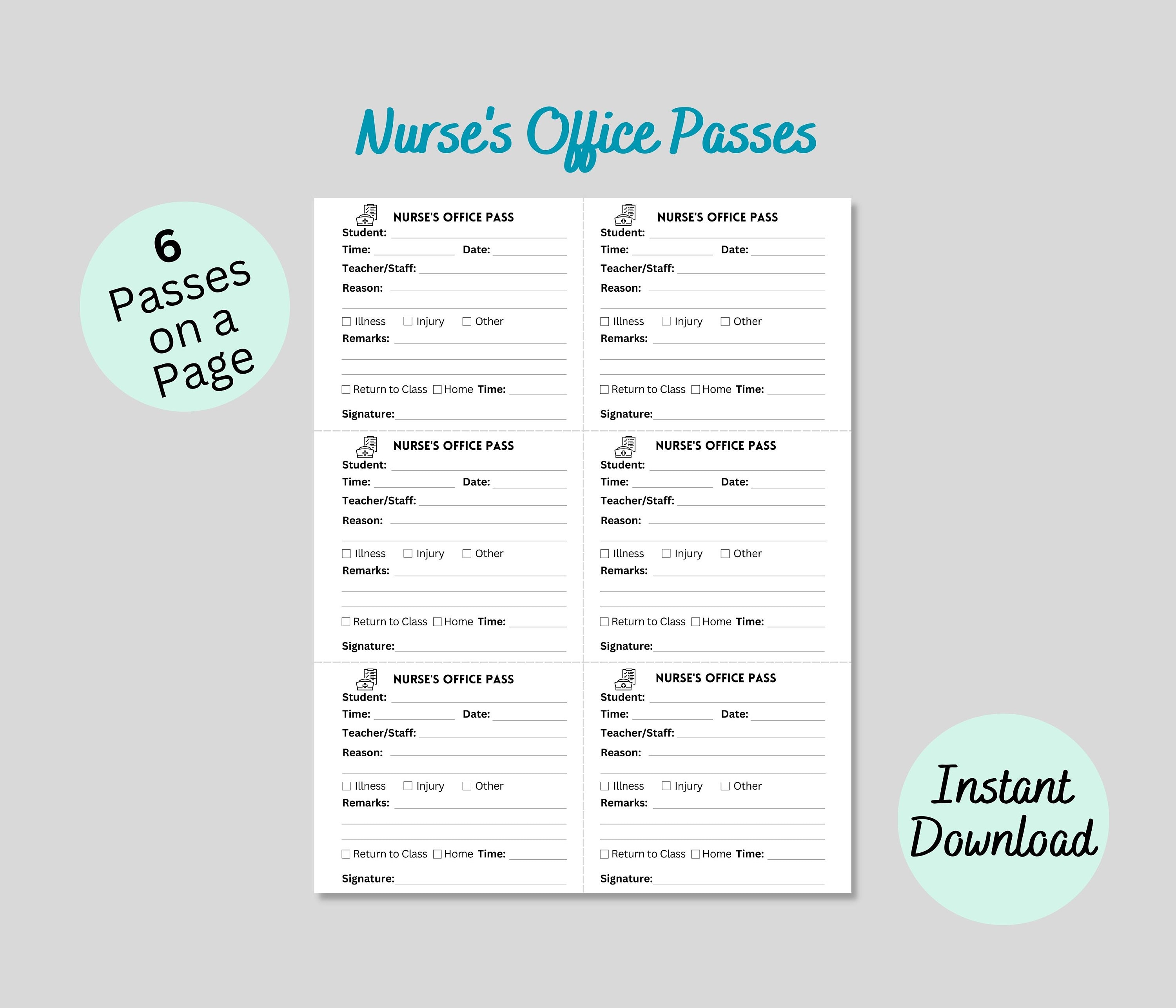 School Nurse Pass School Nurses Office Pass School Etsy