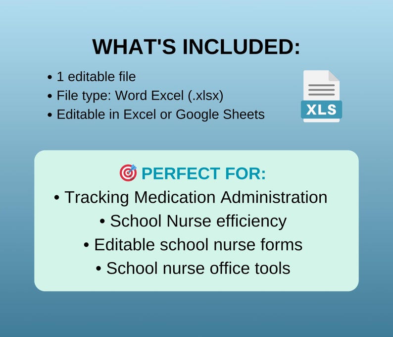 School Nurse Medication Log Spreadsheet: Editable Excel Template ...