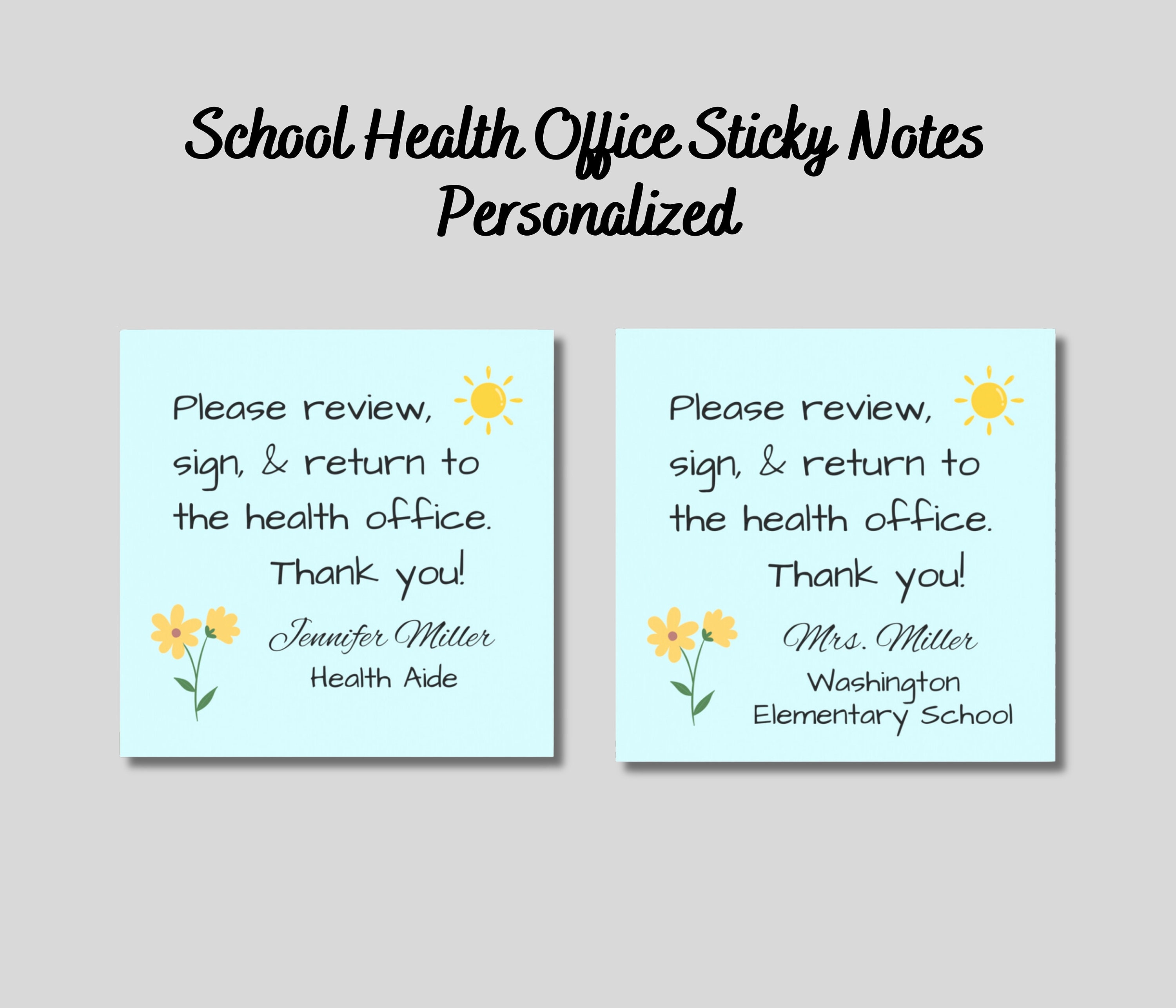 School Health Aide Sticky Notes Personalized, Custom Health Assistant ...
