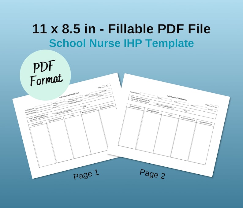 School Nurse Printable Health Template, Individualized Health Plan ...