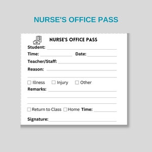 School Nurse Pass, School Nurse's Office Pass, School Health Office ...
