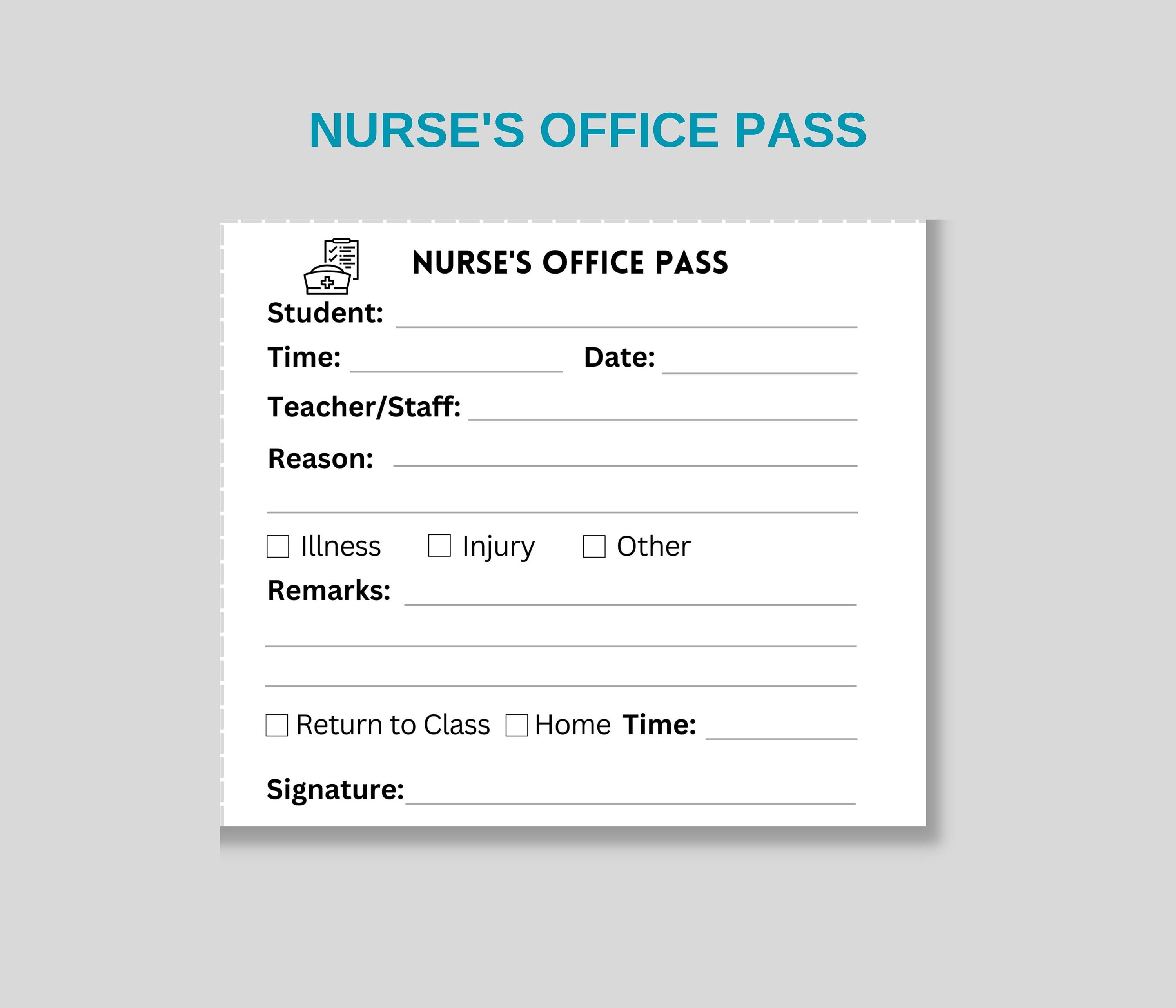School Nurse Pass School Nurses Office Pass School Etsy
