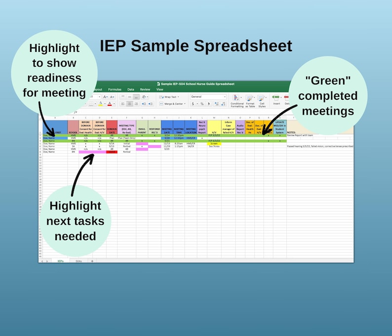 School Nurse Planner: IEP & 504 Tracking Spreadsheet (editable, Digital ...