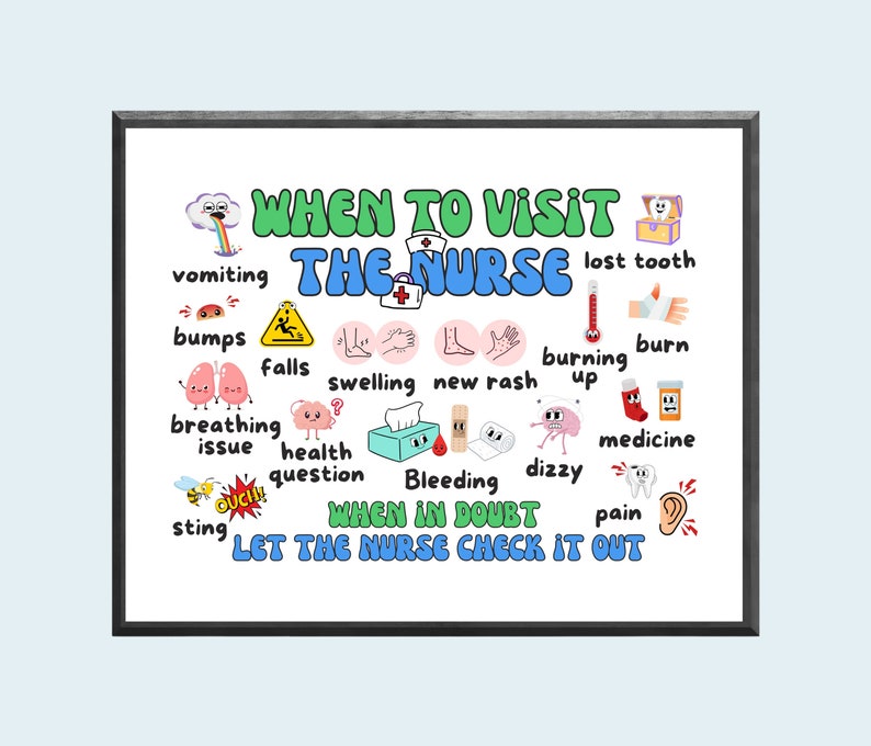 When to Visit the Nurse Poster, School Nurse Decor, Nurse Office Door ...