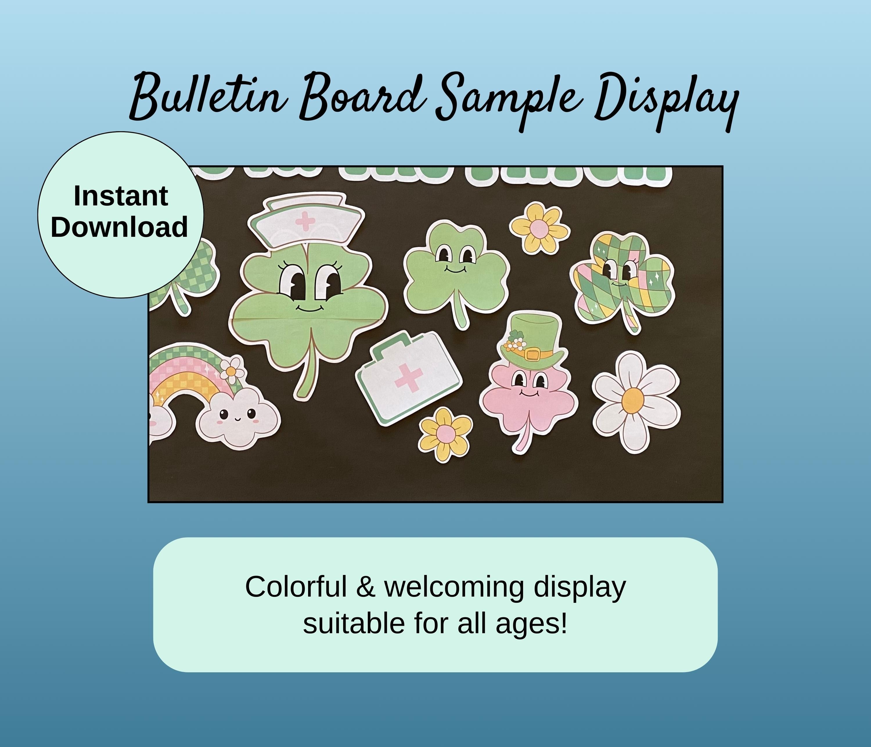 School Nurse St. Patrick's Day Bulletin Board Kit: Retro Shamrock Decor ...