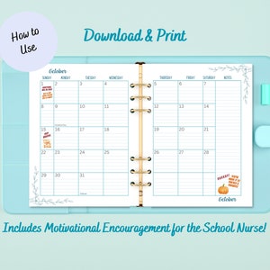 School Nurse Printable Calendar School Nurse Planner - Etsy