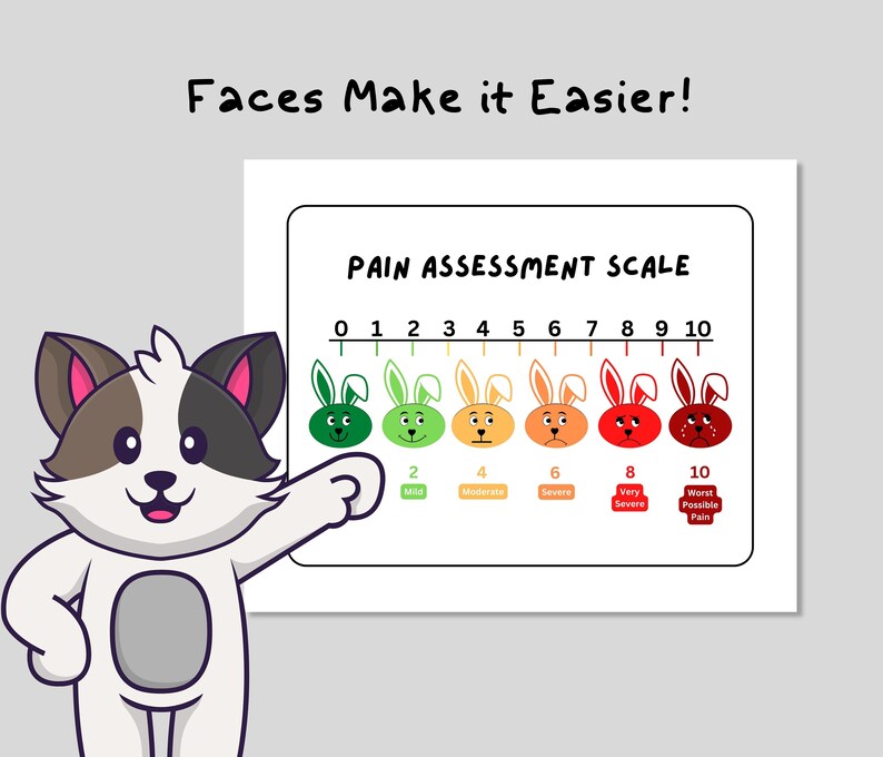 Cute Bunny Pain Scale Poster, Pain Assessment Scale, School Nurse Pain ...