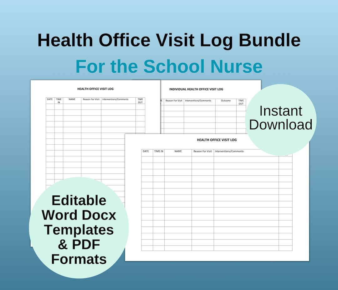 School Nurse Office Visit Log Template Bundle (PDF & Word) - Etsy