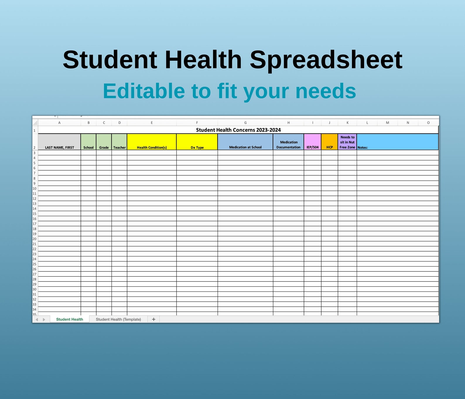 School Nurse Log Spreadsheet, Student Health Concerns Template, School ...