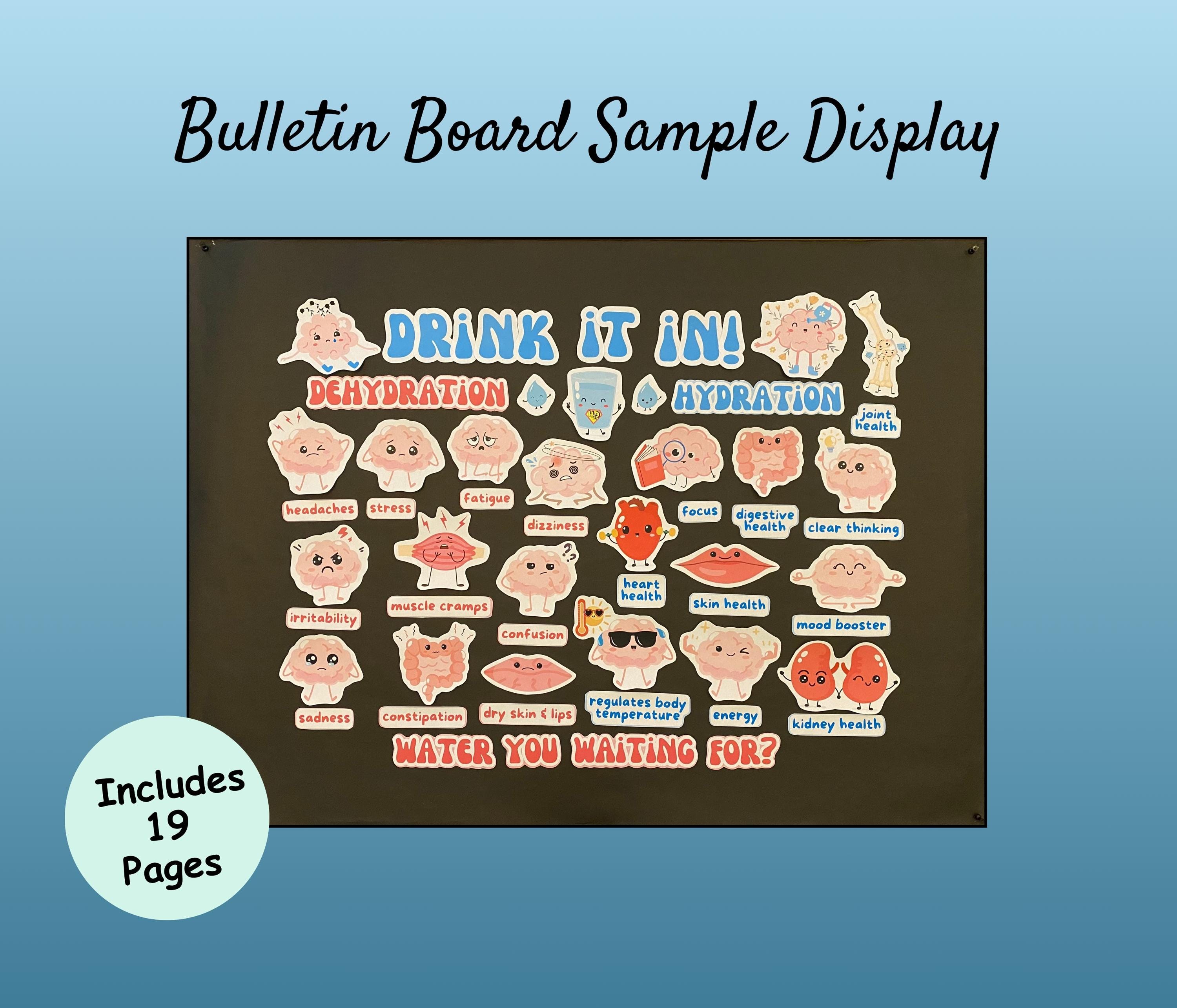 Hydration Bulletin Board Kit: School Nurse Office Decor - Drink Water ...