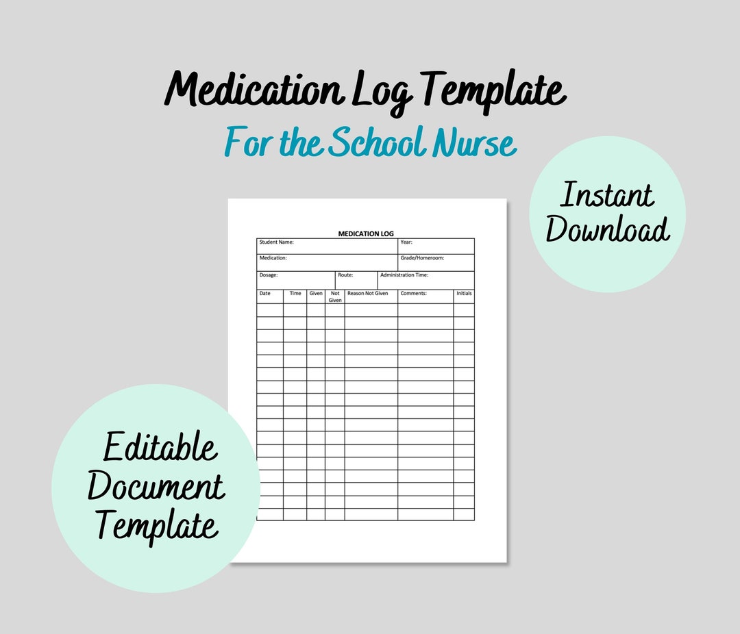 School Nurse Medication Log Template, Medication Administration Tracker ...