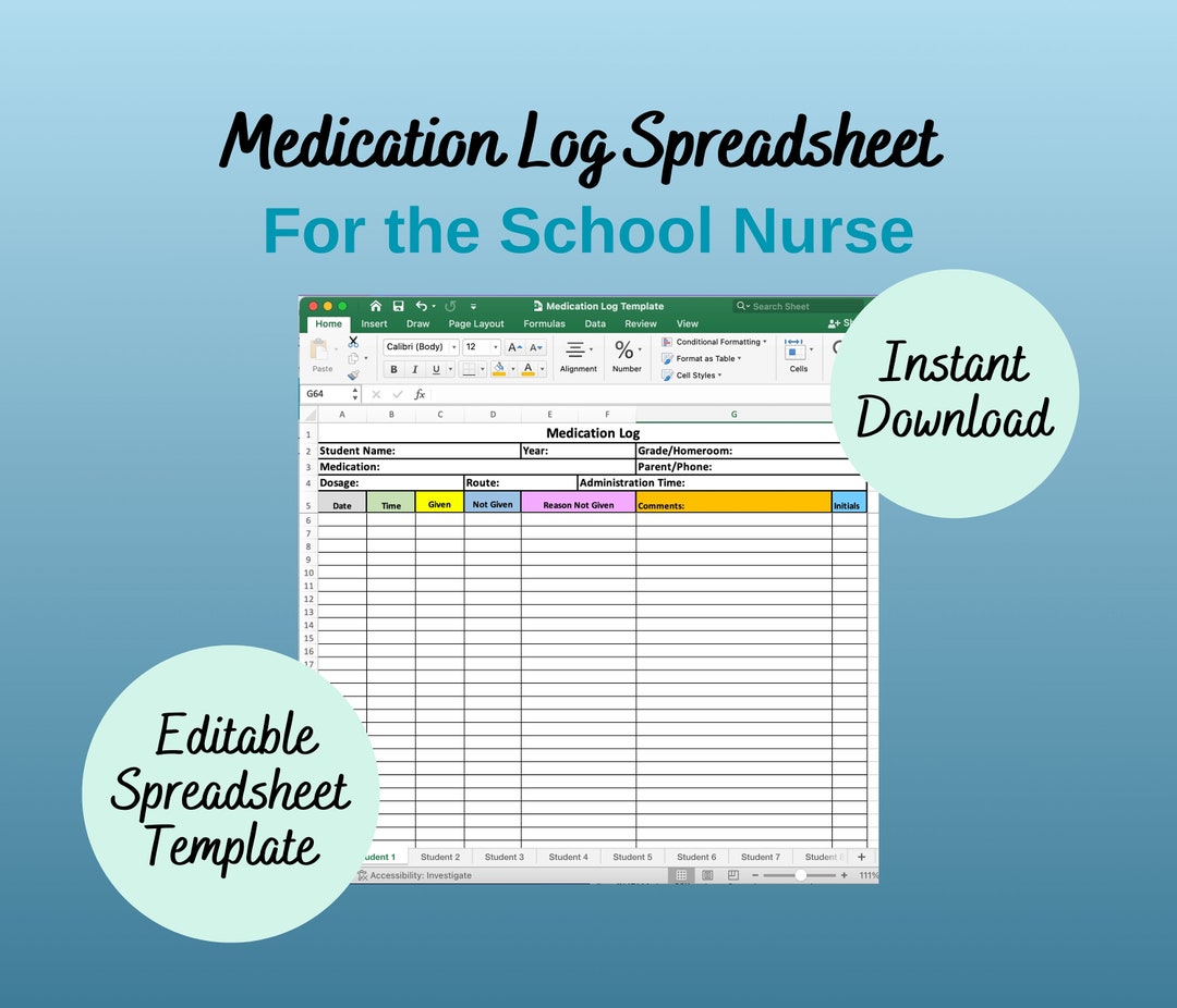 School Nurse Medication Log Spreadsheet School Nurse Medication ...