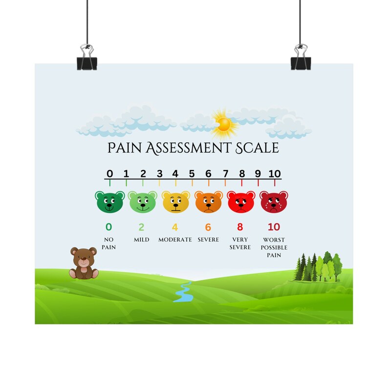 Pediatric Pain Scale Poster Bear Meadow, Kids Pain Chart, Specialty ...