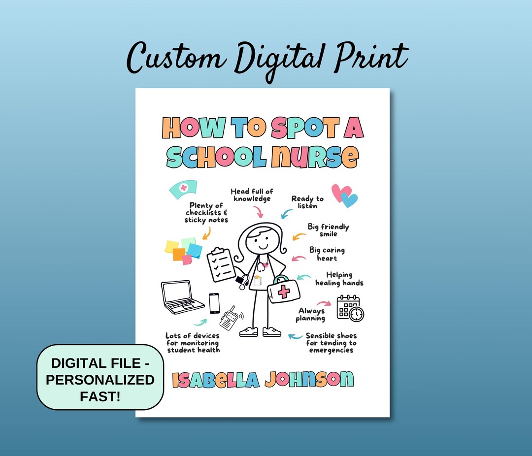 Personalized School Nurse Gift | Custom Nurse Decor (PDF Download) - Etsy