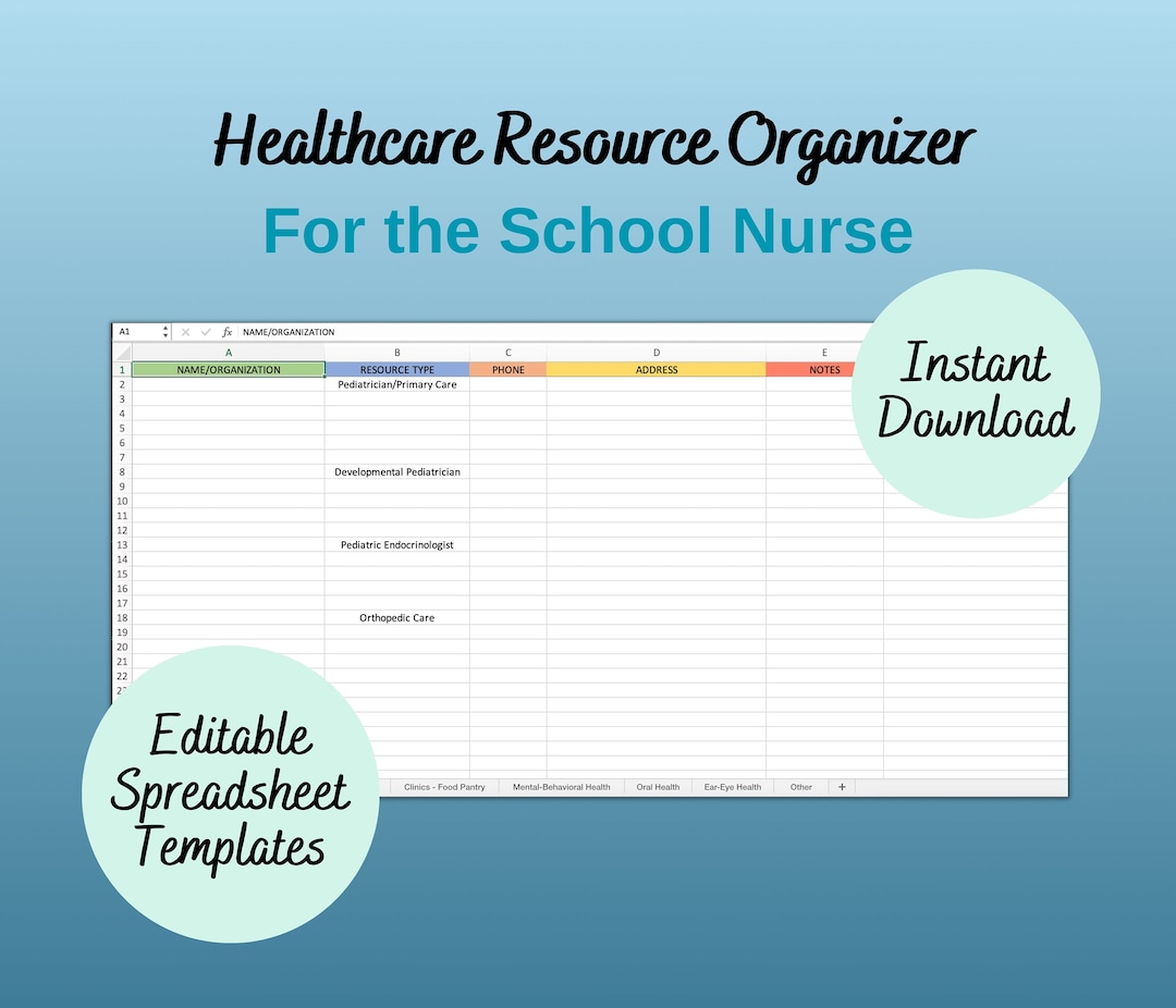 School Nurse Spreadsheet Template, Editable Resource Organizer, Health ...