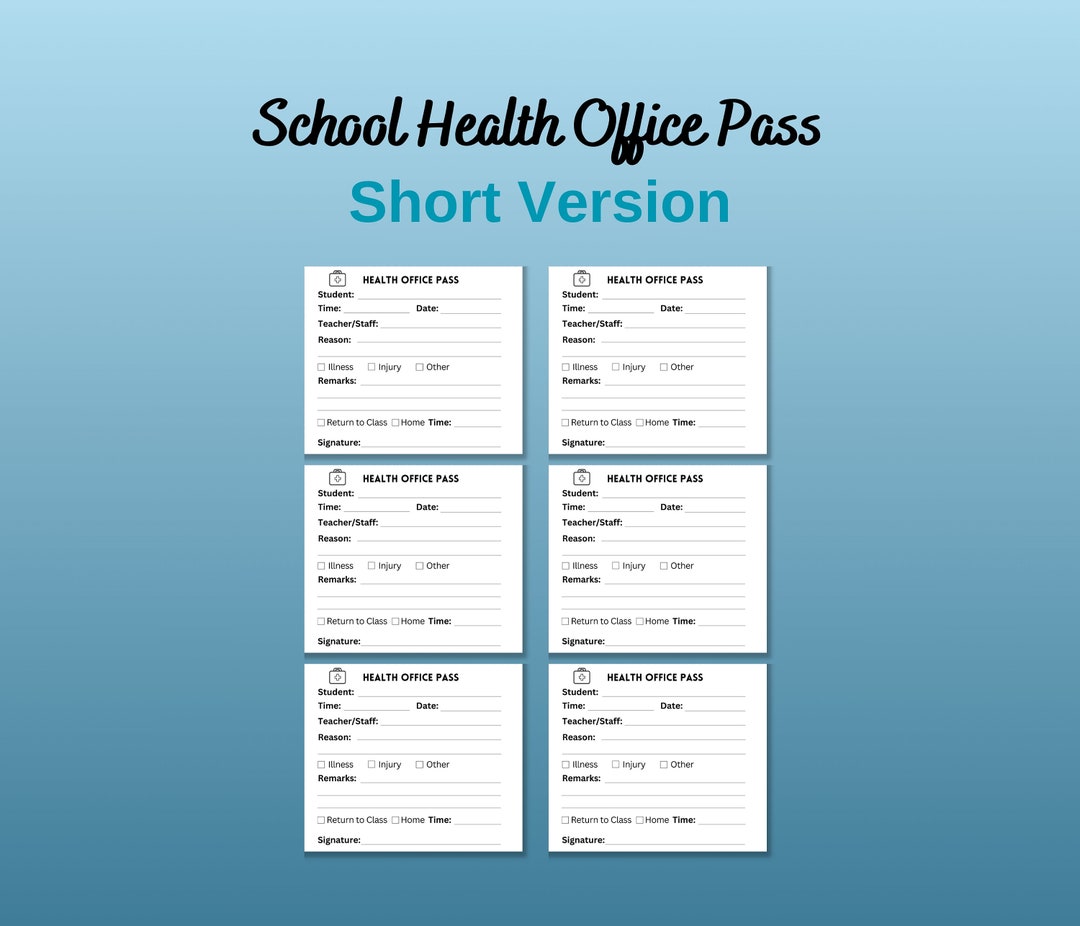 School Health Office Pass, Nurse's Office Pass, Health Office Decor ...
