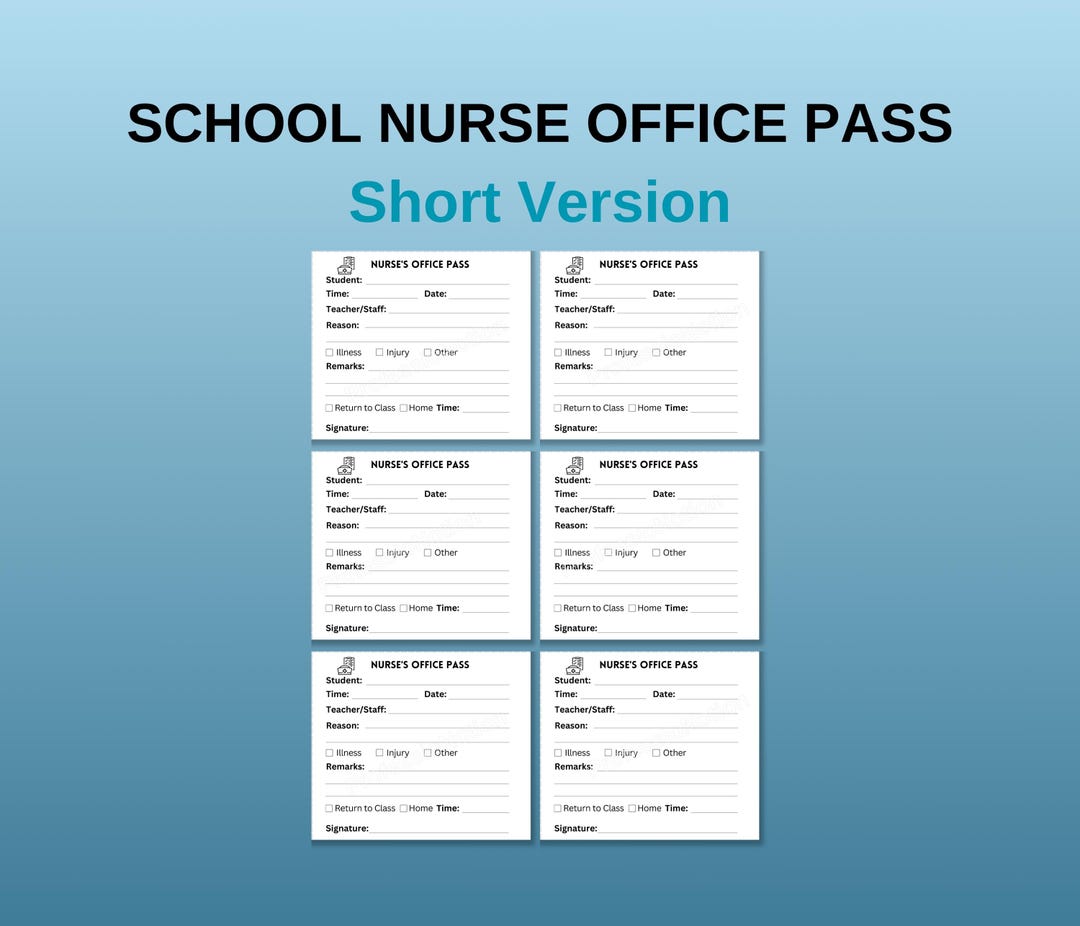 School Nurse Pass Printable Short Version: Health Office Forms (PDF ...