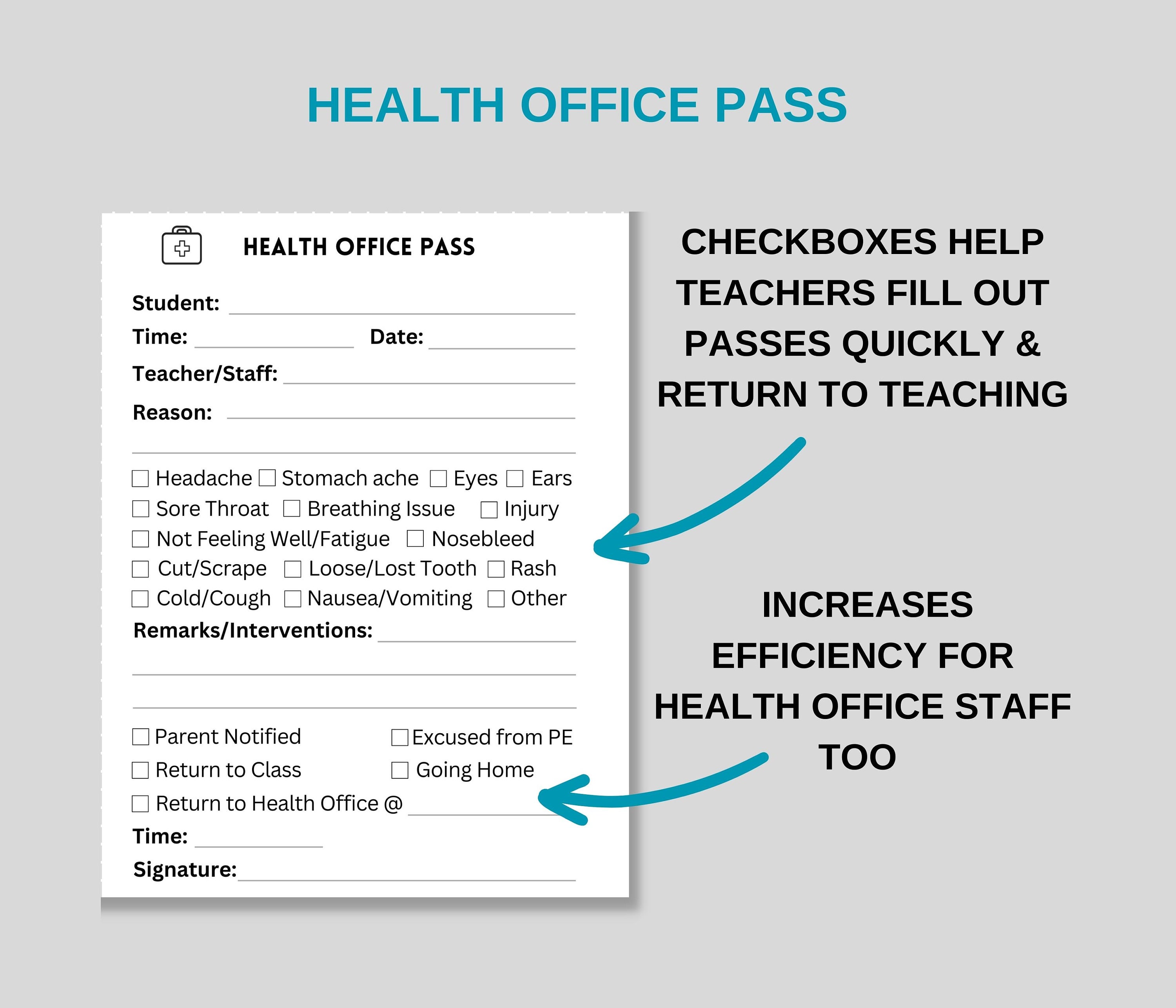 School Health Office Pass School Nurse Pass Health Office Printable School Nurse Item School