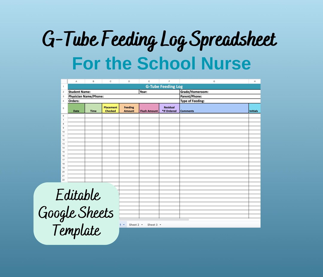 School Nurse Spreadsheet G-tube Feeding Log, Nurse Templates, School ...