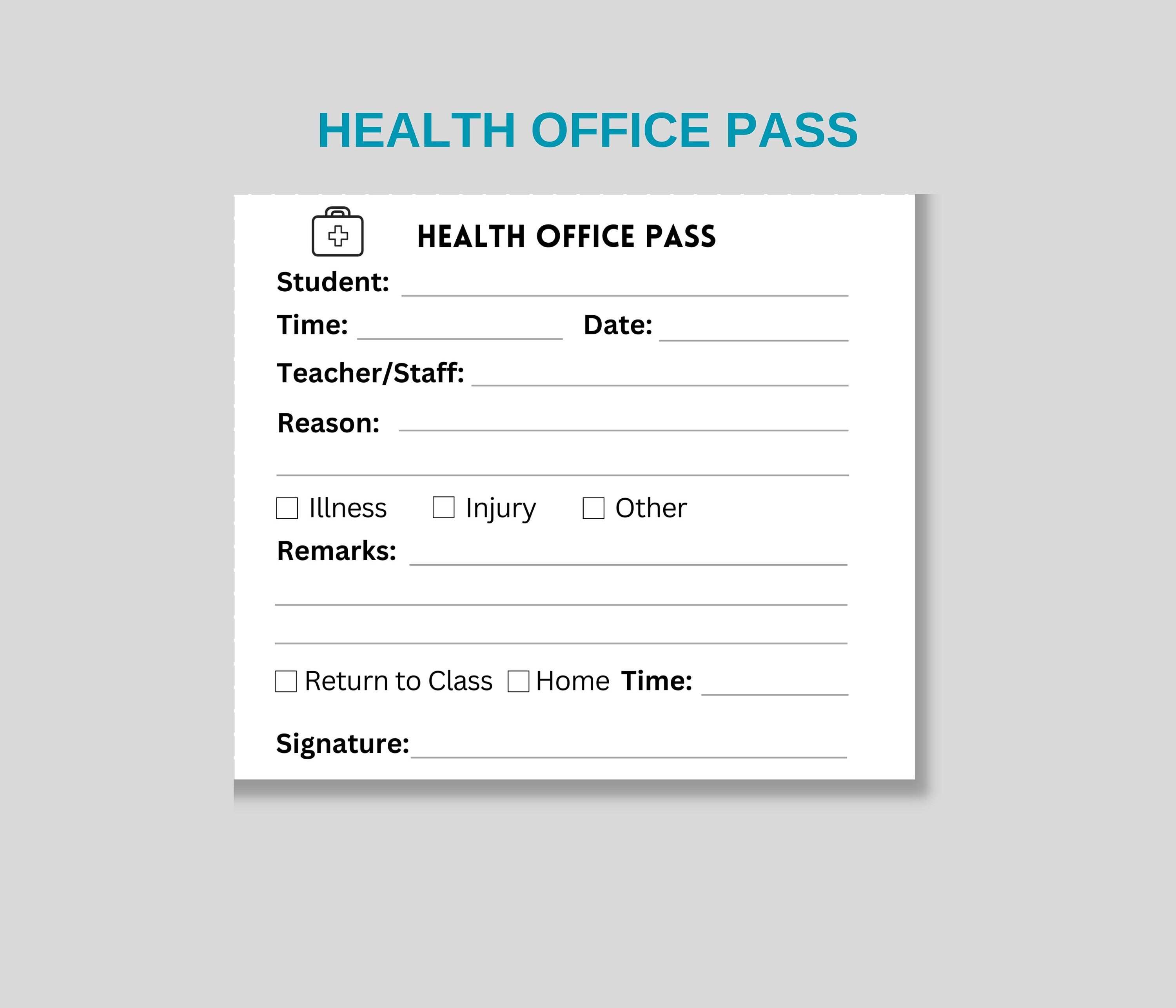 School Health Office Pass, Nurse's Office Pass, Health Office Decor ...