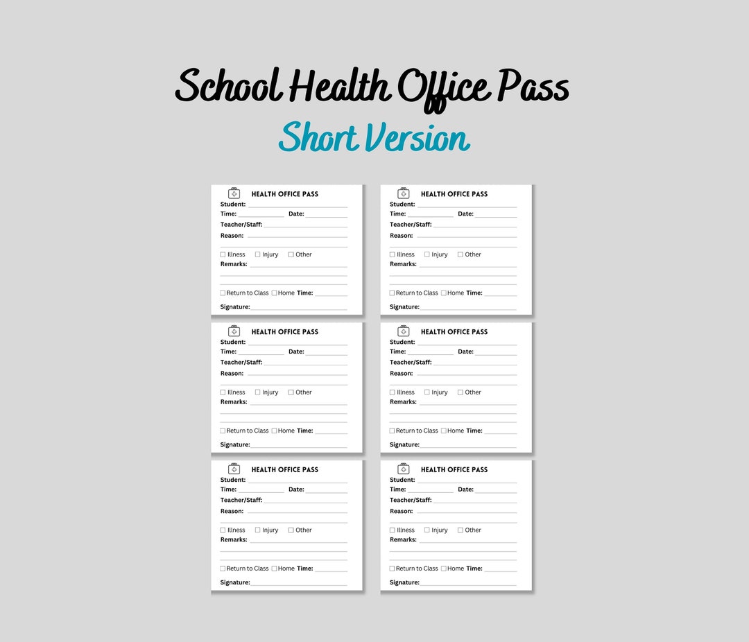 School Health Office Pass, Nurse's Office Pass, Health Office Decor ...