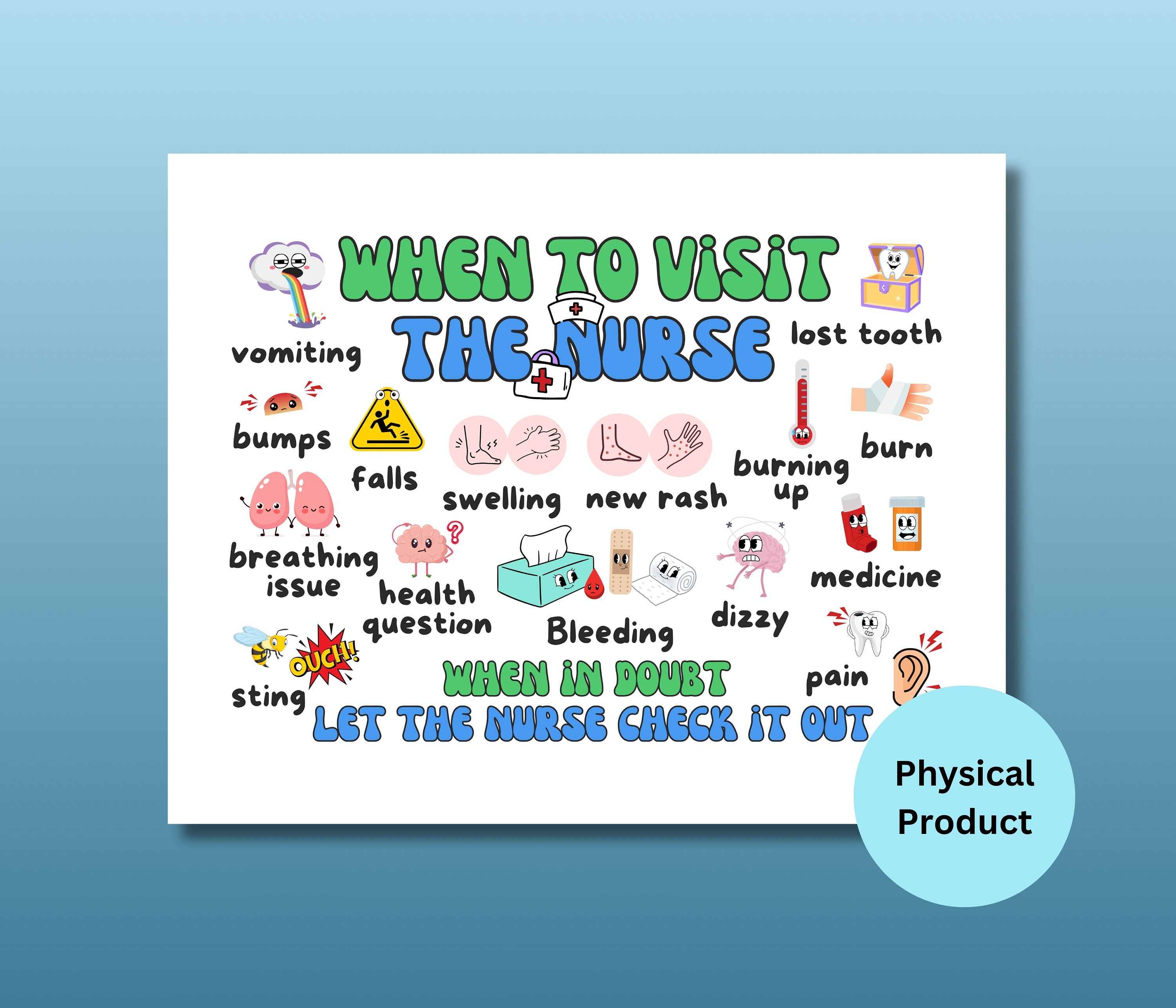 When to Visit the Nurse Poster, School Nurse Decor, Nurse Office Door ...