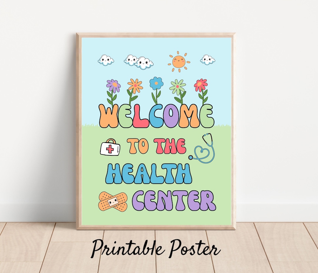 Health Center Welcome Sign, Printable School Health Poster, Cute Retro ...