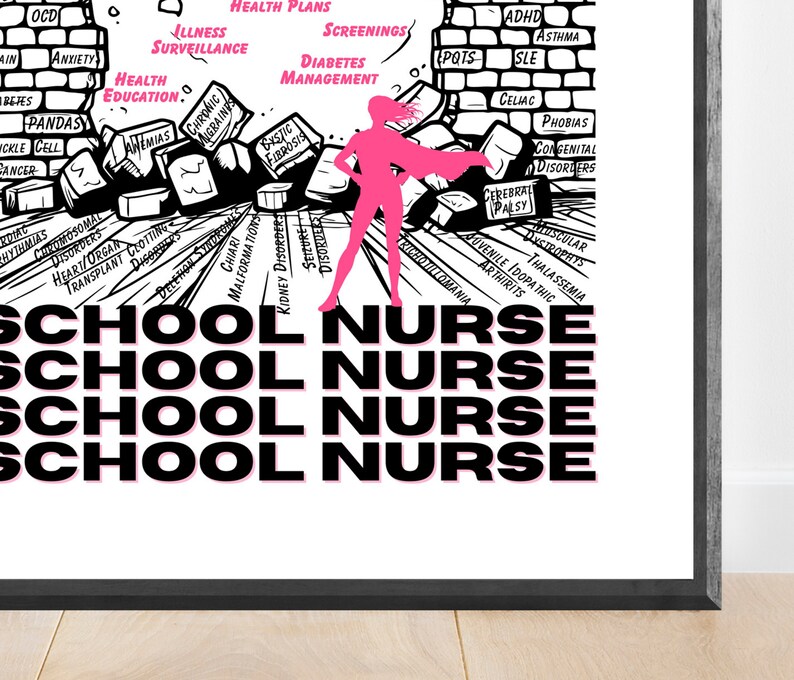 School Nurse Poster Print Wall Decor, Superhero School Nurse Gift ...