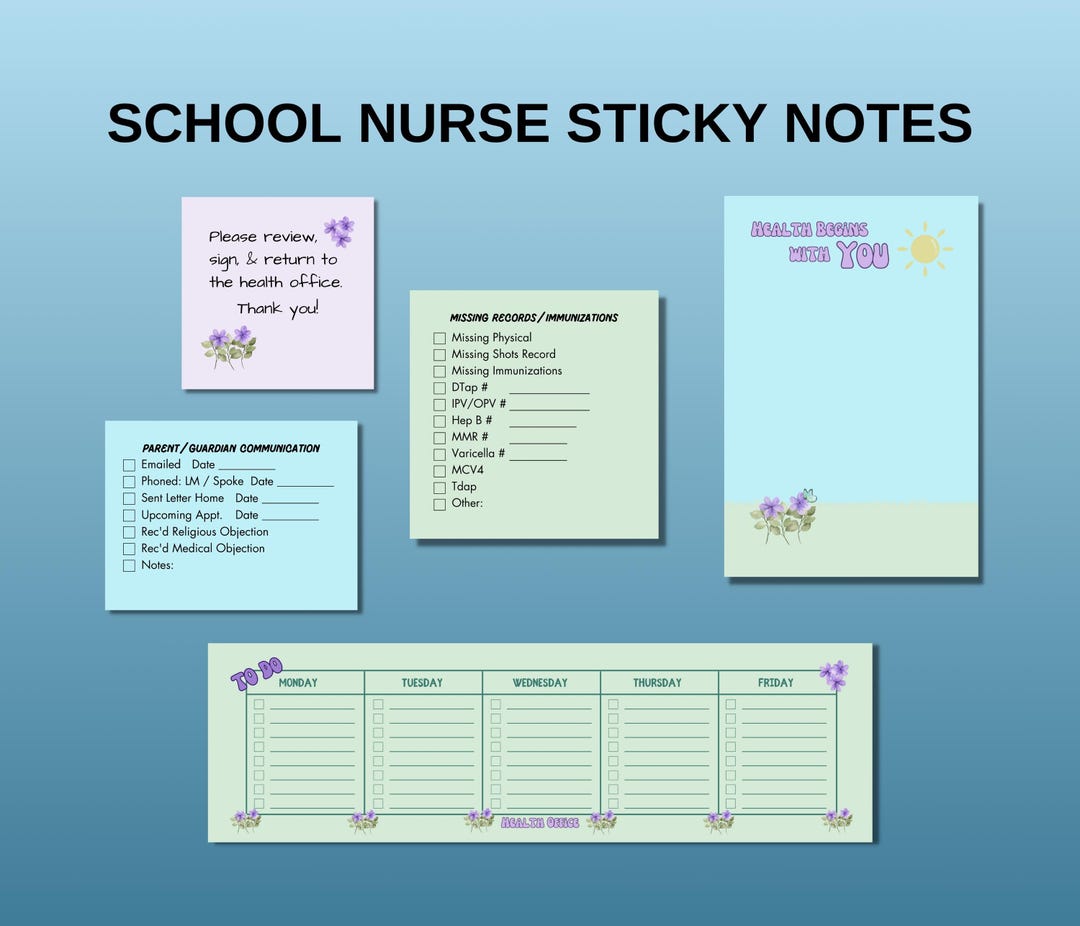School Nurse Sticky Notes, School Health Office Notepad, School Nurse ...