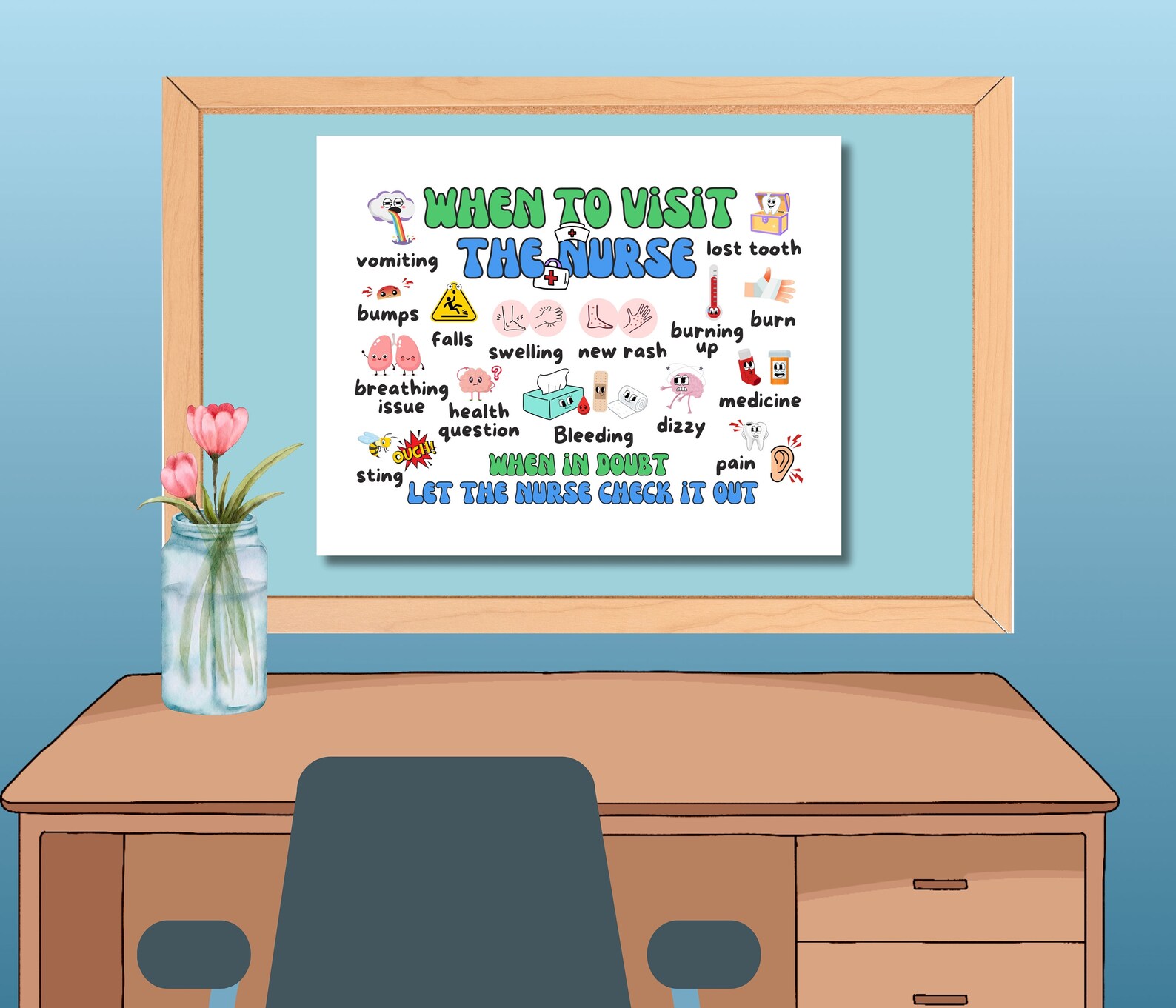 When to Visit the Nurse Poster, School Nurse Decor, Nurse Office Door ...