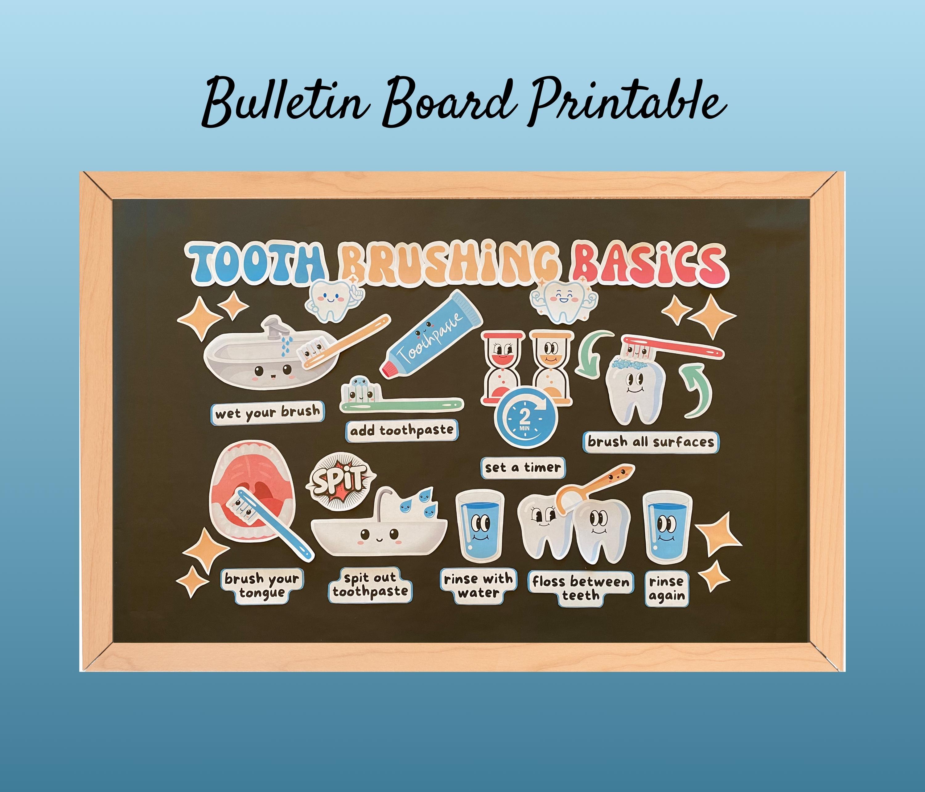 Tooth Brushing Basics Bulletin Board Kit: School Nurse Decor - Dental ...