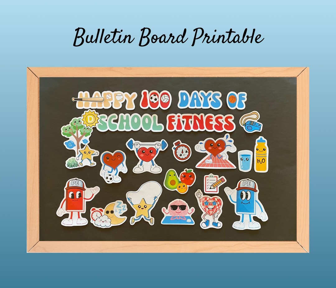 100 Days of School Fitness Bulletin Board Kit, PE Bulletin Board ...