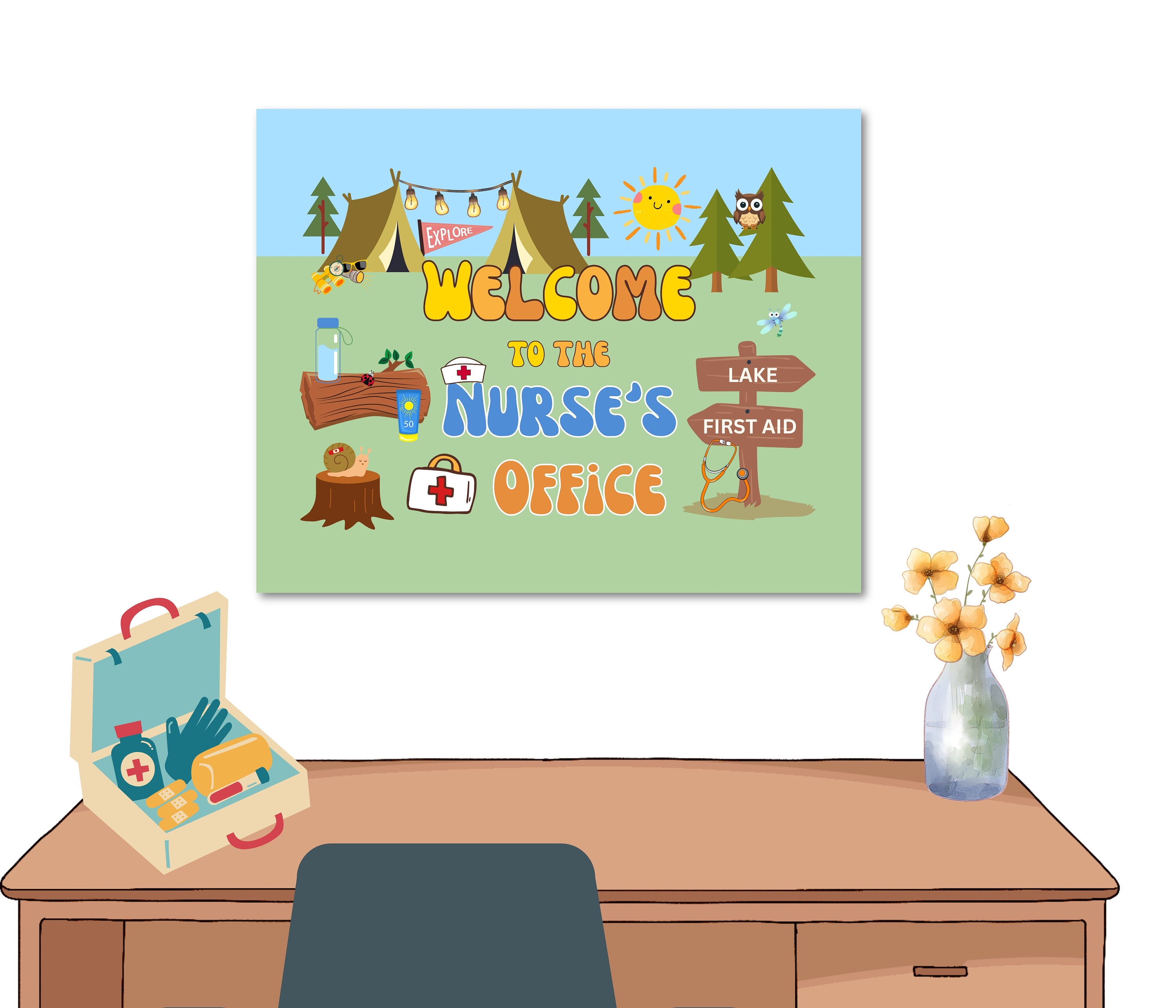 Summer Camp Nurse Office Poster, Camping Themed Nurse Office Welcome ...