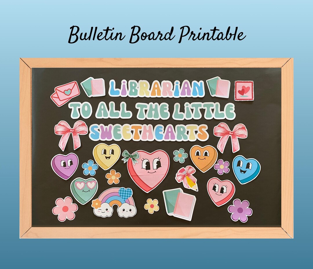 Librarian Valentine's Day Bulletin Board Set, Pink Bow Coquette Library ...