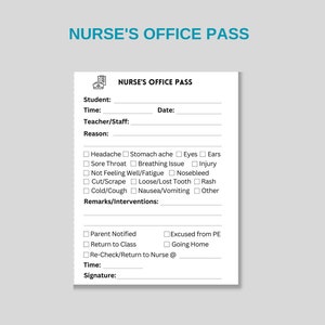 School Nurse Pass Printable, School Nurse Office Pass, School Health ...