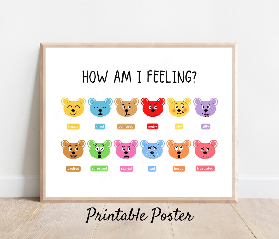 Feelings Printable Poster: Bear Emotions Chart for School Nurse Office ...