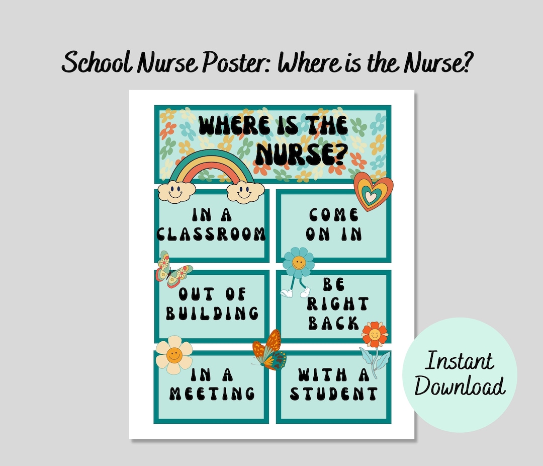 School Nurse Printable Poster, Where is the Nurse Sign, Colorful Health ...