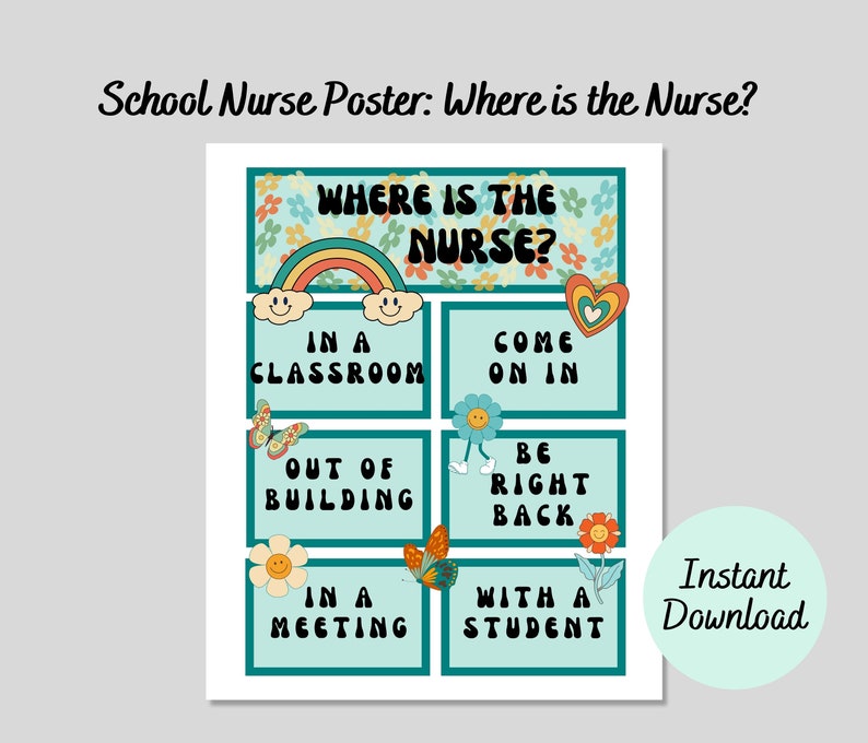 School Nurse Printable Poster, Where is the Nurse Sign, Colorful Health ...
