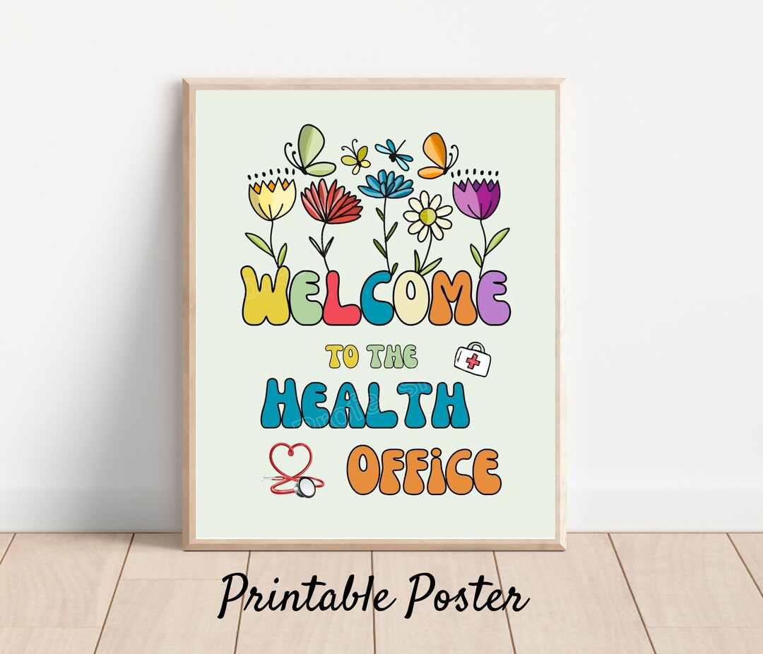 Welcome to the Health Office Poster: Retro Rainbow Decor (digital ...