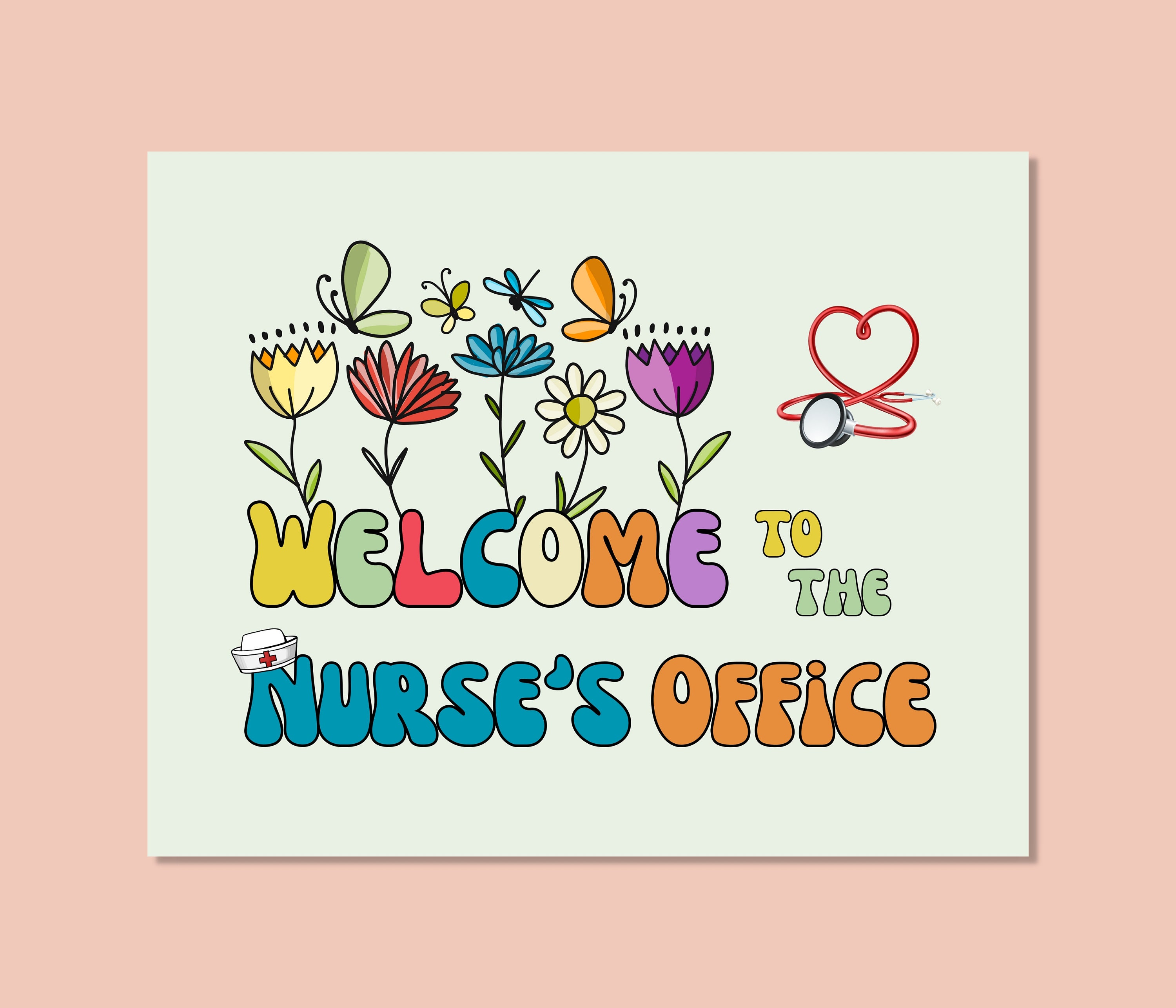 Nurse Office Welcome Sign, Cute Health Office Decor, Floral Welcome ...