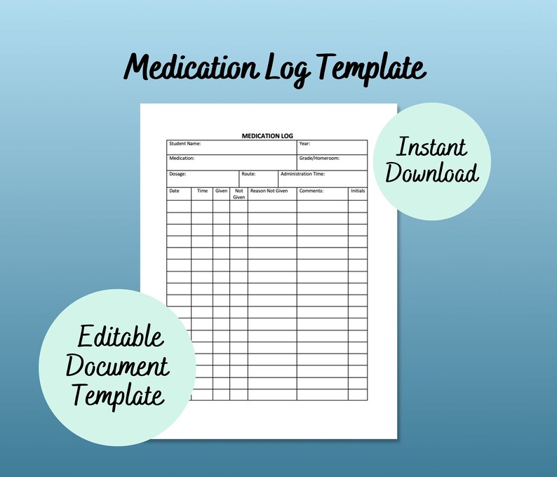 School Nurse Medication Log Template, Medication Administration Tracker ...