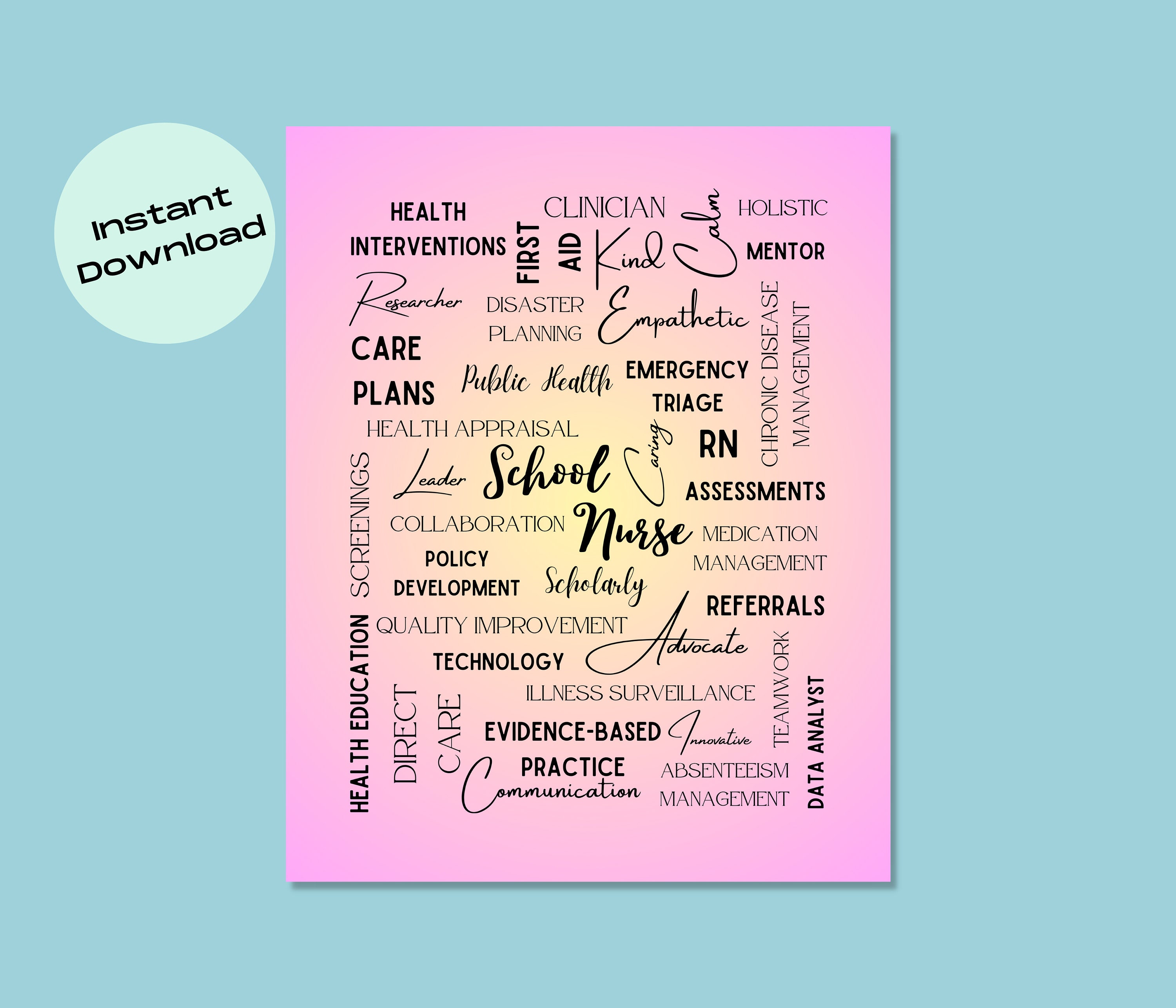 School Nurse Printable Decor, Downloadable Inspirational Poster, Health ...