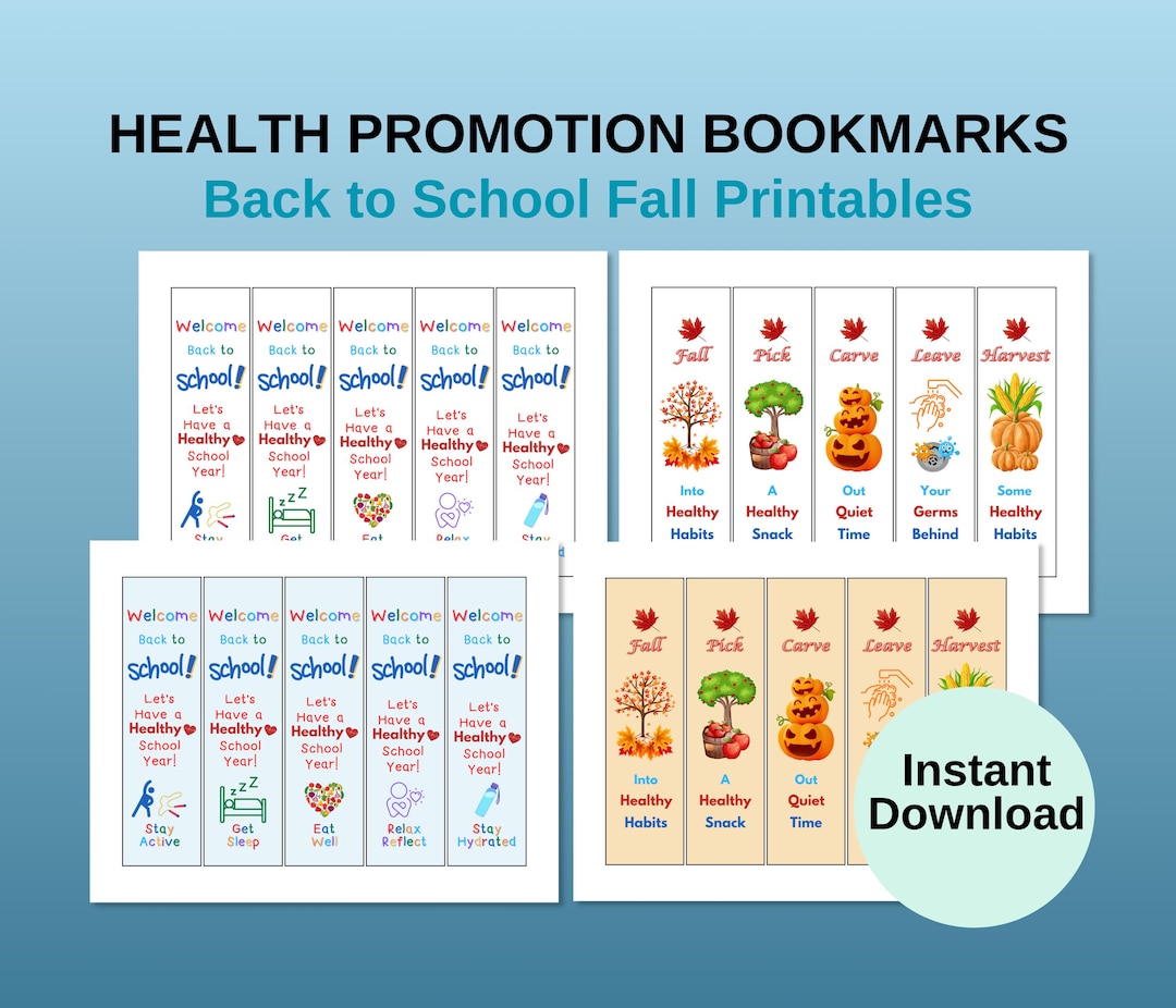 School Nurse Printable Bookmarks: Back to School Health Promotion ...